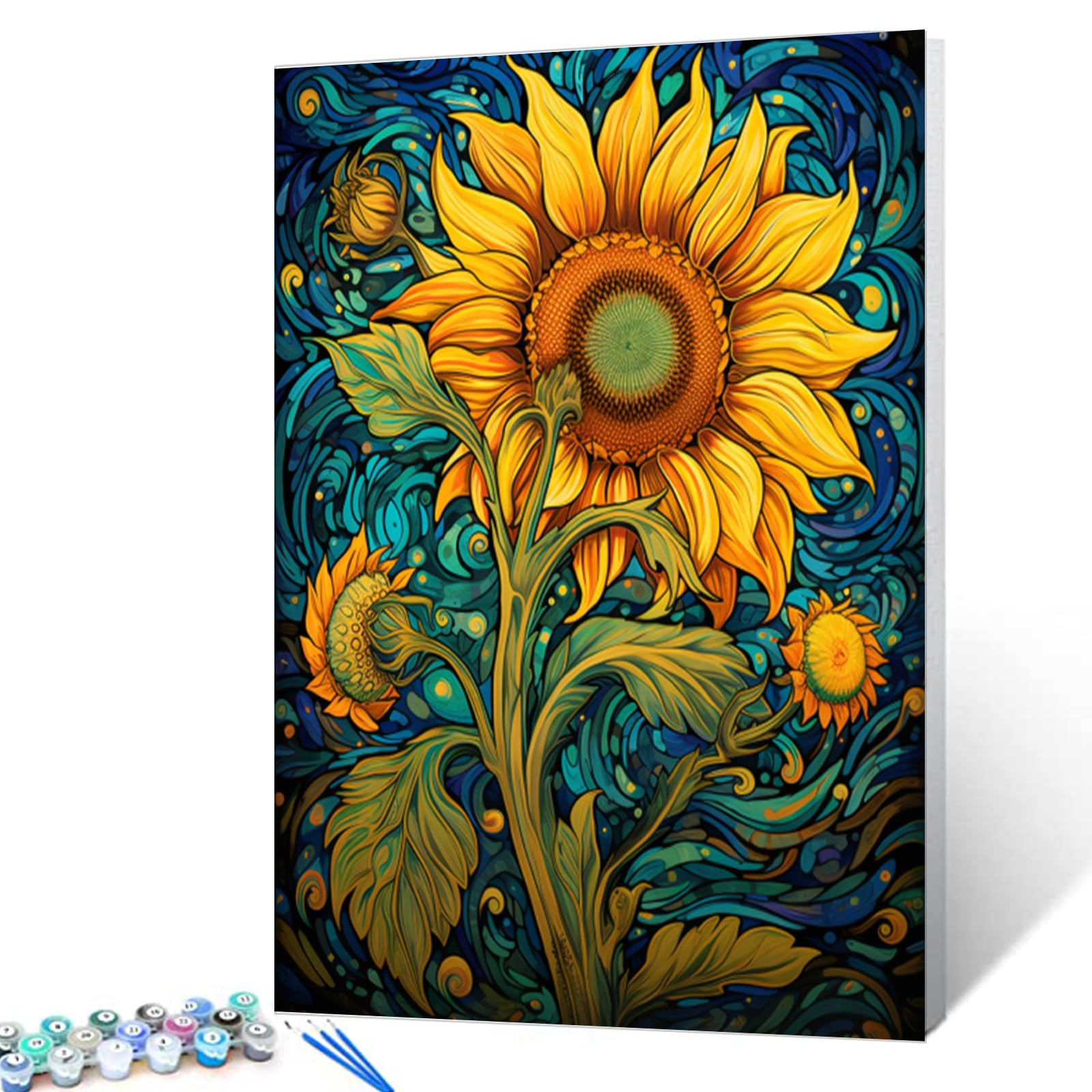 Abstract Sunflowers DIY Paint by Numbers for Adults Graffiti Flowers Abstract DIY Oil Painting Acrylic Paint Art Painting Kits Canvas with Acrylic Paints Flower Scenery Art 16x20 Inch（Frameless）