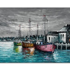 zoinart Hand Painted Large Canvas Wall Art 48x24 Inches Abstract Wall Paintings Contemporary Texture Wall Art Wharf Landscape Artwork Living Room Bedroom Wall Decor Ready to Hang