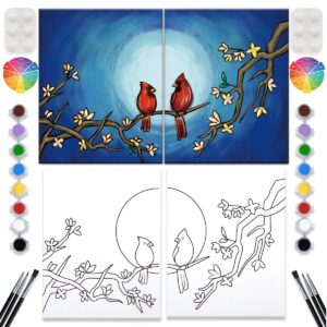 2 pack paint and sip canvas painting kit pre drawn canvas for painting for adults stretched canvas couples games date night anniversary gifts couple paint party supplies favor(8x10)