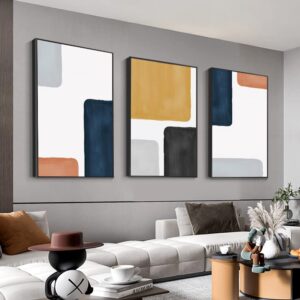 wall art modern abstract canvas framed wall art 3 piece set of painted prints boho style for living room bathroom kitchen office wall decor artwork (black 16" x 24"x 3 pieces)