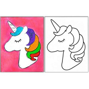 indigo art studio pre drawn canvas painting for kids | stretched & stenciled | art activity summer camps | unicorn #4 retro coloring | diy birthday gift & sip and paint with twist party favor | 8x10