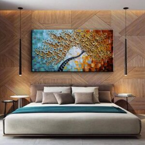 Tyed Art-24x48 Inch Golden Flower Paintings 3D Abstract Paintings Oil Hand Painting On Canvas Wood Inside Framed Ready to Hang Wall Decoration for Living Room Bed Room