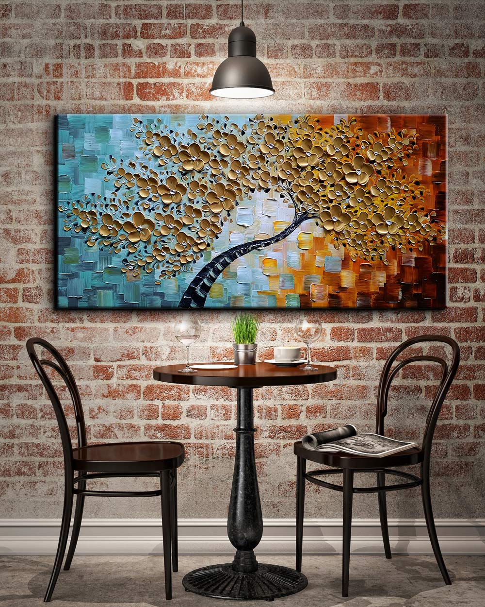 Tyed Art-24x48 Inch Golden Flower Paintings 3D Abstract Paintings Oil Hand Painting On Canvas Wood Inside Framed Ready to Hang Wall Decoration for Living Room Bed Room