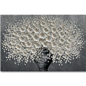 Epicler 30x45 inch hand-painted oil painting, white bouquet oil painting, canvas wall decoration painting.