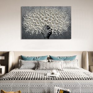 Epicler 30x45 inch hand-painted oil painting, white bouquet oil painting, canvas wall decoration painting.