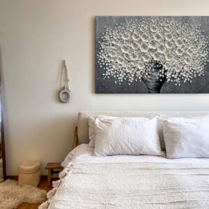 Epicler 30x45 inch hand-painted oil painting, white bouquet oil painting, canvas wall decoration painting.