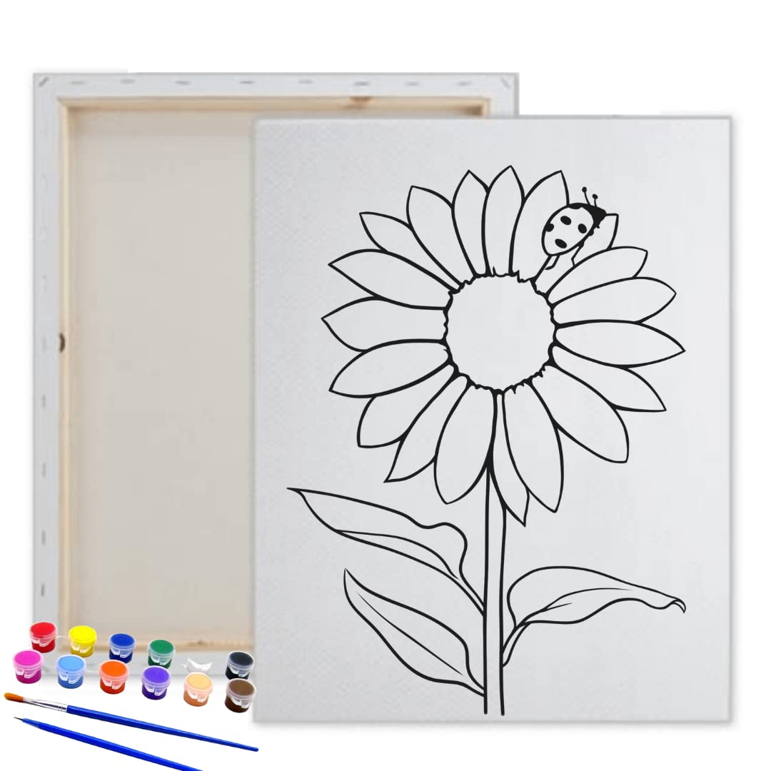 Essenburg Pre Drawn Canvas Sunflower II Paint Kit | Adult & Teen Sip and Paint Party Favor | DIY Date Night Couple Activity (S 8x10 CANVAS ONLY)