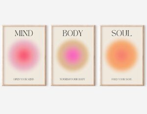 positive aura posters for room aesthetic 3 piece colorful aura grainy gradient canvas wall art spiritual soul body mind quote print painting danish pastel home wall decor for bedroom 16x24in unframed