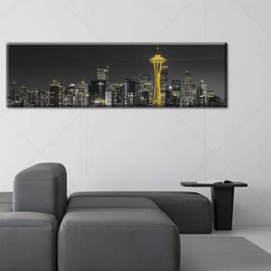 Seattle Wall Art Canvas - 14"X48" Washington DC Wall Art Decor Architecture Posters Black and White Seattle Skyline City Decorations for Bedroom modern Framed City Landscape Office,Living Room