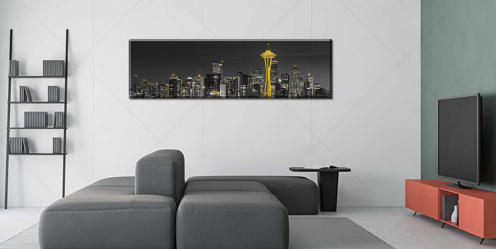 Seattle Wall Art Canvas - 14"X48" Washington DC Wall Art Decor Architecture Posters Black and White Seattle Skyline City Decorations for Bedroom modern Framed City Landscape Office,Living Room