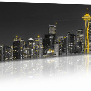 Seattle Wall Art Canvas - 14"X48" Washington DC Wall Art Decor Architecture Posters Black and White Seattle Skyline City Decorations for Bedroom modern Framed City Landscape Office,Living Room