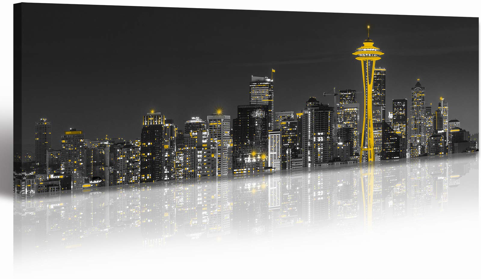 Seattle Wall Art Canvas - 14"X48" Washington DC Wall Art Decor Architecture Posters Black and White Seattle Skyline City Decorations for Bedroom modern Framed City Landscape Office,Living Room