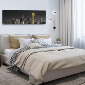 Seattle Wall Art Canvas - 14"X48" Washington DC Wall Art Decor Architecture Posters Black and White Seattle Skyline City Decorations for Bedroom modern Framed City Landscape Office,Living Room