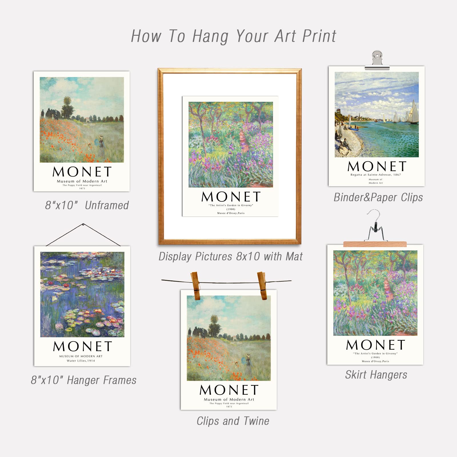 InSimSea Claude Monet Artwork Paintings Art Posters, Unframed Famous Paintings for Wall Decorations, Monet Water Lilies Wall Art Pictures for Living Room Wall Decoration (8x10in)