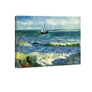 wieco art canvas prints wall art seascape at saintes maries by vincent van gogh oil paintings reproduction classical giclee artwork ocean sea pictures for bedroom bathroom kitchen home decorations