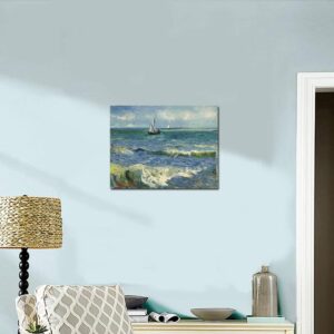 Wieco Art Canvas Prints Wall Art Seascape at Saintes Maries by Vincent Van Gogh Oil Paintings Reproduction Classical Giclee Artwork Ocean Sea Pictures for Bedroom Bathroom Kitchen Home Decorations