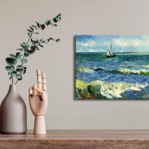 Wieco Art Canvas Prints Wall Art Seascape at Saintes Maries by Vincent Van Gogh Oil Paintings Reproduction Classical Giclee Artwork Ocean Sea Pictures for Bedroom Bathroom Kitchen Home Decorations