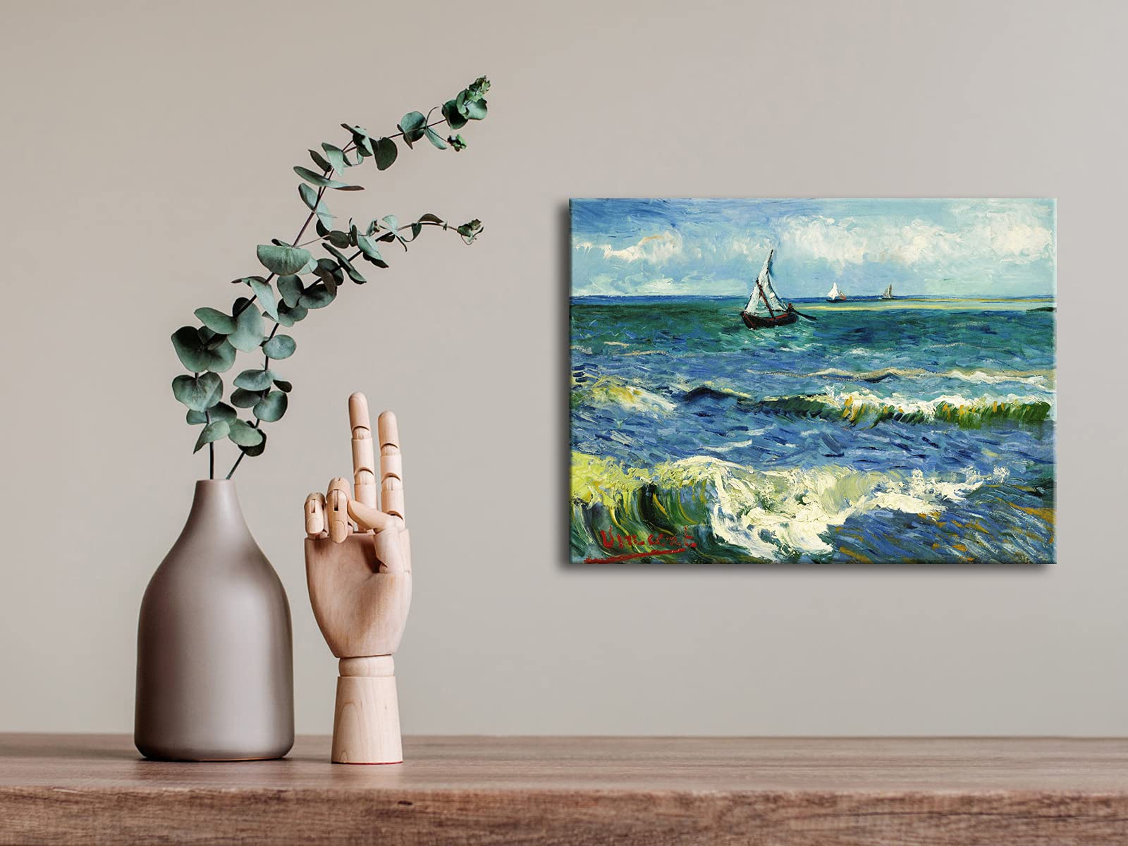 Wieco Art Canvas Prints Wall Art Seascape at Saintes Maries by Vincent Van Gogh Oil Paintings Reproduction Classical Giclee Artwork Ocean Sea Pictures for Bedroom Bathroom Kitchen Home Decorations