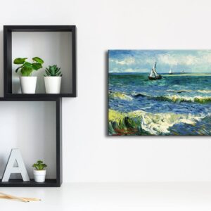 Wieco Art Canvas Prints Wall Art Seascape at Saintes Maries by Vincent Van Gogh Oil Paintings Reproduction Classical Giclee Artwork Ocean Sea Pictures for Bedroom Bathroom Kitchen Home Decorations