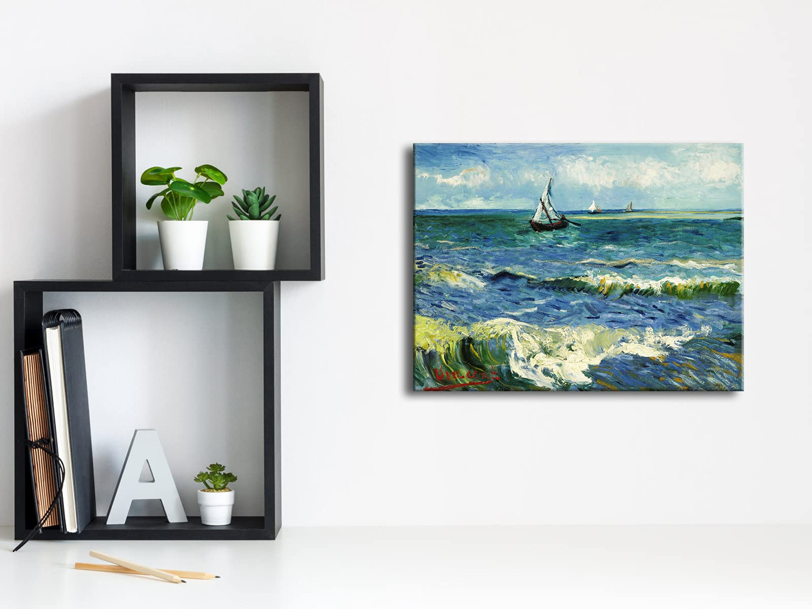 Wieco Art Canvas Prints Wall Art Seascape at Saintes Maries by Vincent Van Gogh Oil Paintings Reproduction Classical Giclee Artwork Ocean Sea Pictures for Bedroom Bathroom Kitchen Home Decorations