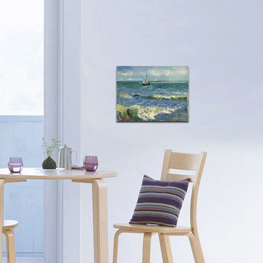 Wieco Art Canvas Prints Wall Art Seascape at Saintes Maries by Vincent Van Gogh Oil Paintings Reproduction Classical Giclee Artwork Ocean Sea Pictures for Bedroom Bathroom Kitchen Home Decorations