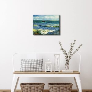 Wieco Art Canvas Prints Wall Art Seascape at Saintes Maries by Vincent Van Gogh Oil Paintings Reproduction Classical Giclee Artwork Ocean Sea Pictures for Bedroom Bathroom Kitchen Home Decorations