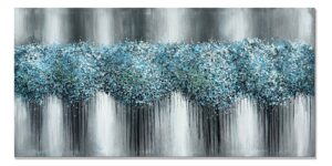 hand painted abstract blue wall art 46x23 inches, large wall paintings with 3d effect, textured canvas wall art for living room, bedroom, etc.