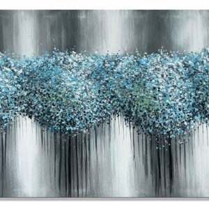 Hand Painted Abstract Blue Wall Art 46x23 Inches, Large Wall Paintings with 3D Effect, Textured Canvas Wall Art for Living Room, Bedroom, etc.