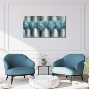 Hand Painted Abstract Blue Wall Art 46x23 Inches, Large Wall Paintings with 3D Effect, Textured Canvas Wall Art for Living Room, Bedroom, etc.