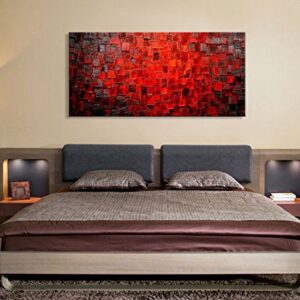 Seekland Art Hand Painted Large Oil Painting Texture Red Abstract Canvas Wall Art Decor Modern Contemporary Stretched Artwork Framed Ready to Hang for Bedroom Living Room