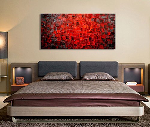 Seekland Art Hand Painted Large Oil Painting Texture Red Abstract Canvas Wall Art Decor Modern Contemporary Stretched Artwork Framed Ready to Hang for Bedroom Living Room