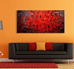 Seekland Art Hand Painted Large Oil Painting Texture Red Abstract Canvas Wall Art Decor Modern Contemporary Stretched Artwork Framed Ready to Hang for Bedroom Living Room