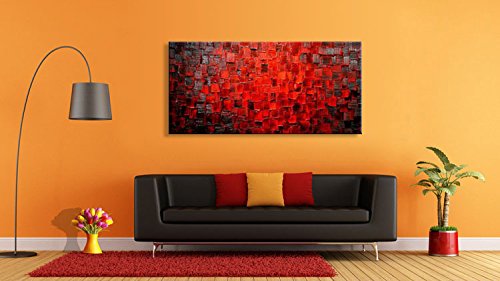 Seekland Art Hand Painted Large Oil Painting Texture Red Abstract Canvas Wall Art Decor Modern Contemporary Stretched Artwork Framed Ready to Hang for Bedroom Living Room