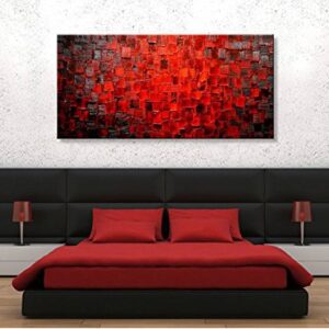 Seekland Art Hand Painted Large Oil Painting Texture Red Abstract Canvas Wall Art Decor Modern Contemporary Stretched Artwork Framed Ready to Hang for Bedroom Living Room