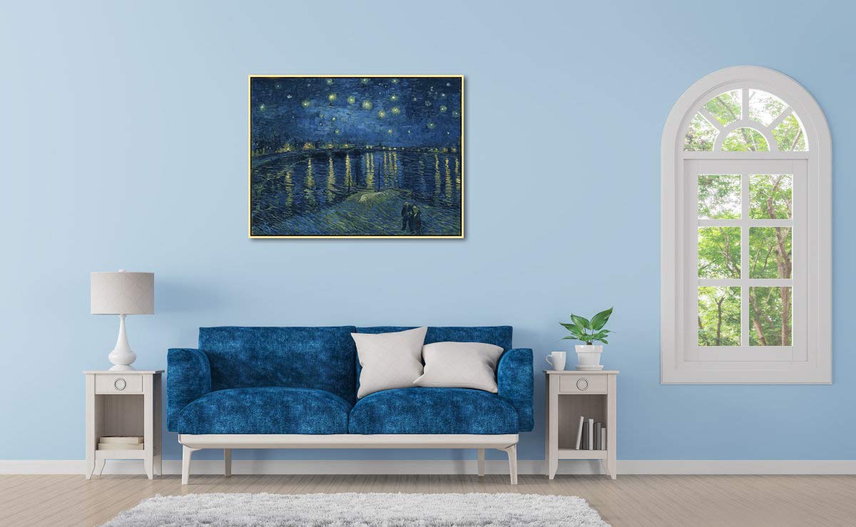 Wieco Art Framed Art Giclee Canvas Prints of Starry Night Over The Rhone Canvas Prints Wall Art by Van Gogh Paintings Reproduction Abstract Framed Artwork for Wall Decor