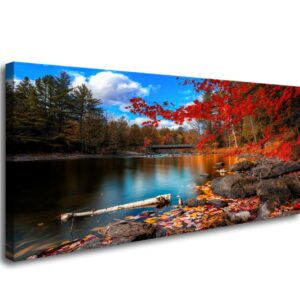 DZL Art S72674 Canvas Wall Art Canvas Artwork Lake Mountain Red Maple Leaf National Park Nature Pictures for Living Room Bedroom Office Wall Decor Home Decoration