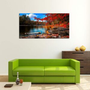 DZL Art S72674 Canvas Wall Art Canvas Artwork Lake Mountain Red Maple Leaf National Park Nature Pictures for Living Room Bedroom Office Wall Decor Home Decoration