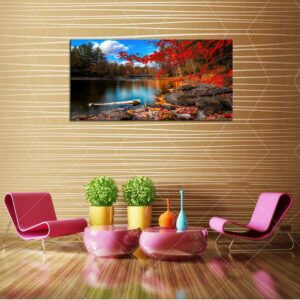 DZL Art S72674 Canvas Wall Art Canvas Artwork Lake Mountain Red Maple Leaf National Park Nature Pictures for Living Room Bedroom Office Wall Decor Home Decoration