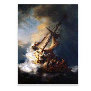 rembrandt poster prints - christ in the storm on the sea galilee wall art posters - ocean oil canvas painting for living room bedroom office unframed (12x16in/30x40cm)