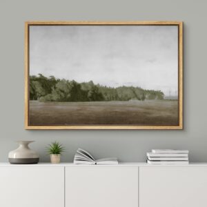 SIGNFORD Framed Canvas Wall Art Brown Meadow with Green Forest Landscape Wilderness Oil Painting Impressionism Traditional Scenic for Living Room, Bedroom, Office - 24x36 inches