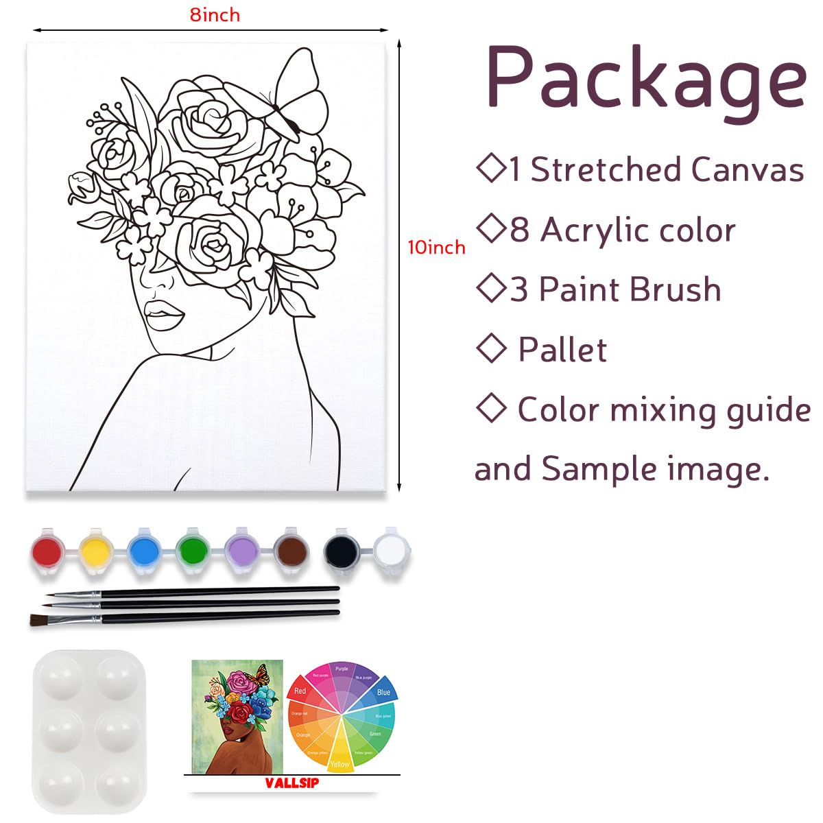 VALLSIP Canvas Painting Kits Pre Drawn Canvas for Painting for Adults Paint and Sip Party Supplies Stretched Canvas to Paint Games Ladies Night Flower Girl Mindfulness Date Night Ideas…