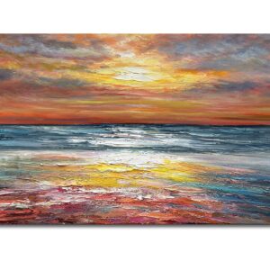 Limiyer Art Sea Sunrise Landscape Modern Abstract Oil painting Canvas Oil Painting wall art decoration 24x48 inch