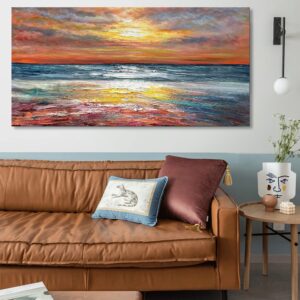 Limiyer Art Sea Sunrise Landscape Modern Abstract Oil painting Canvas Oil Painting wall art decoration 24x48 inch