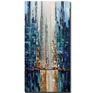 yotree paintings，24x48 inch wall art oil painting city view contemporary artwork hang wall decoration,urban streetscape abstract decoration