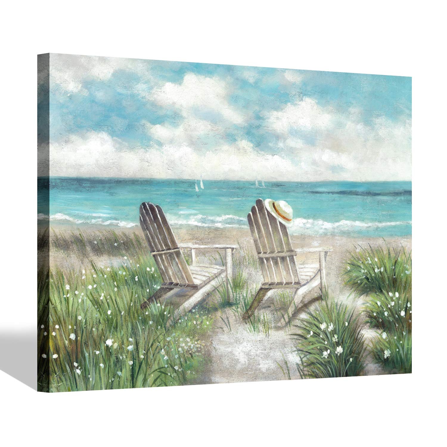 SD SOFT DANCE Beach Wall Art Seascape Painting: Coastal Scene Picture Artwork Painting on Canvas for Living Room (24'' x 18'' x 1 Panel)