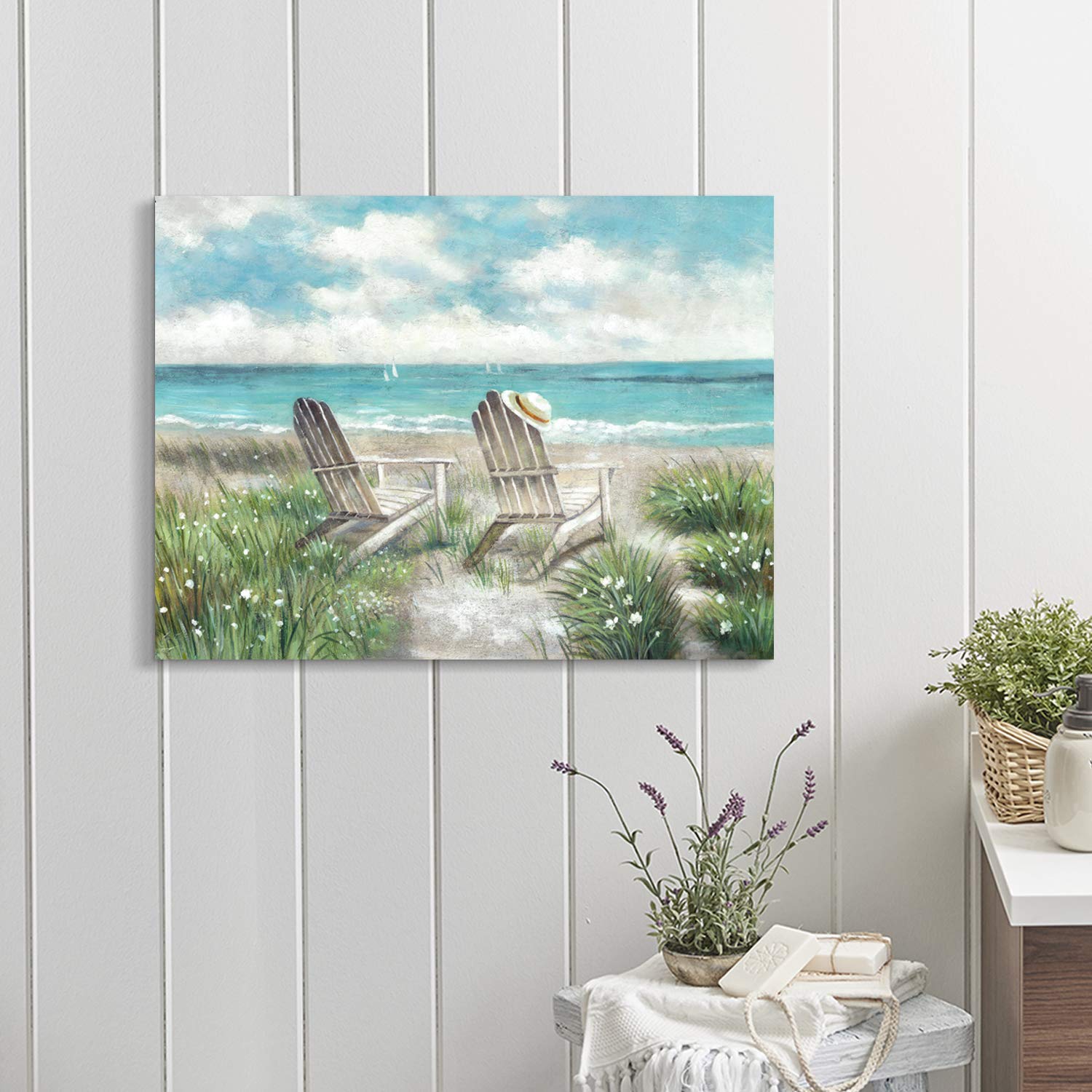 SD SOFT DANCE Beach Wall Art Seascape Painting: Coastal Scene Picture Artwork Painting on Canvas for Living Room (24'' x 18'' x 1 Panel)