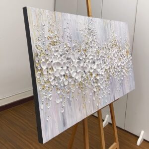 ART8YUQI Paintings - Contemporary Abstract Art Oil Painting On Canvas Texture 3D White Flower painting Handmade Artwork Picture Canvas Wall Art Modern Home Decor living room Ready to Hang 24x48inch