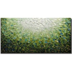 yotree paintings, 24x48 inch paintings oil hand painting 3d hand-painted on canvas abstract artwork art wood inside framed hanging wall decoration green teal abstract painting