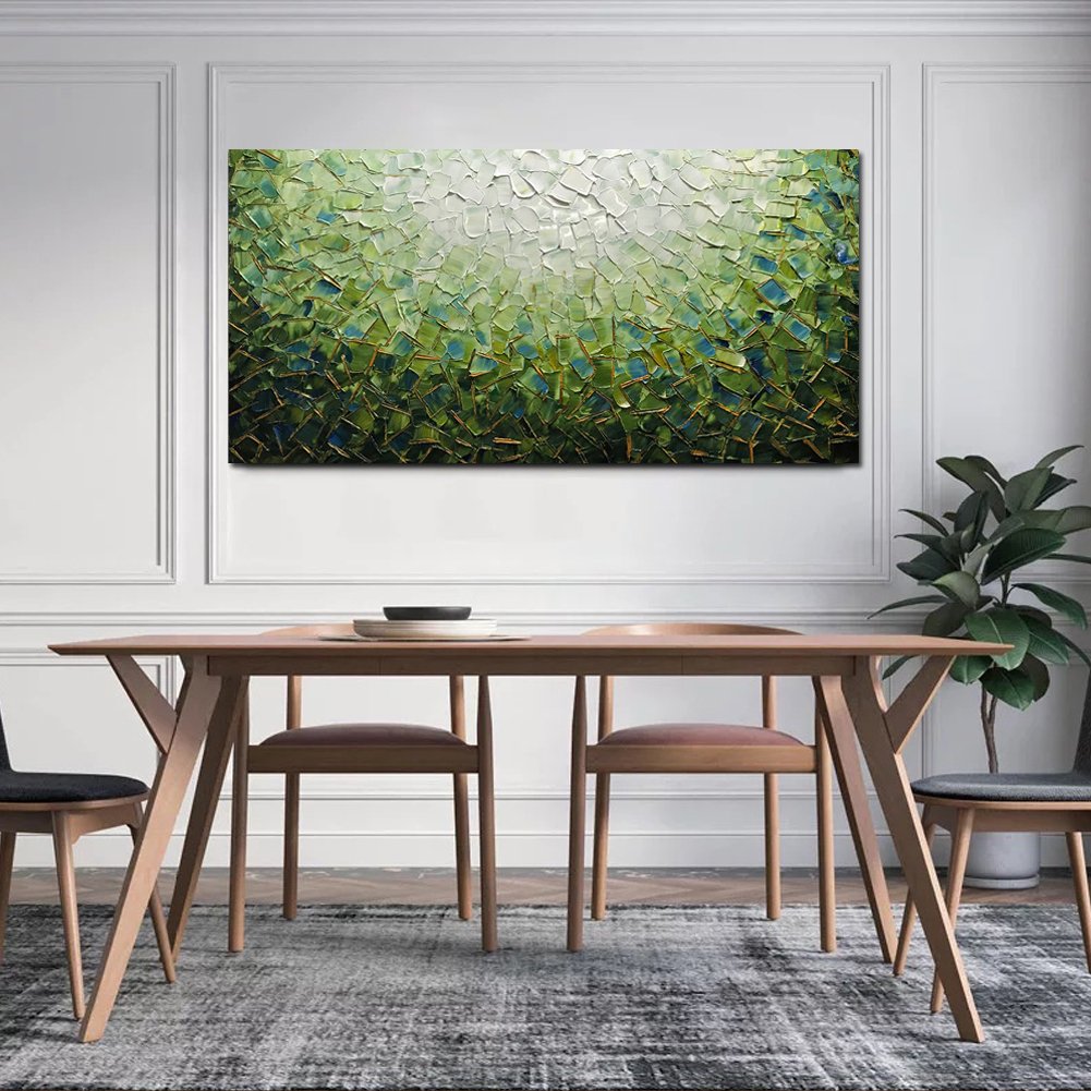 Yotree Paintings, 24x48 Inch Paintings Oil Hand Painting 3D Hand-Painted On Canvas Abstract Artwork Art Wood Inside Framed Hanging Wall Decoration Green Teal Abstract Painting