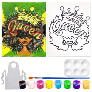 indigo art studio pre drawn canvas paint kit for adults kids | stenciled | art activity | afro queen retro | diy birthday gift & sip and paint with twist party favor (8x10 inches)